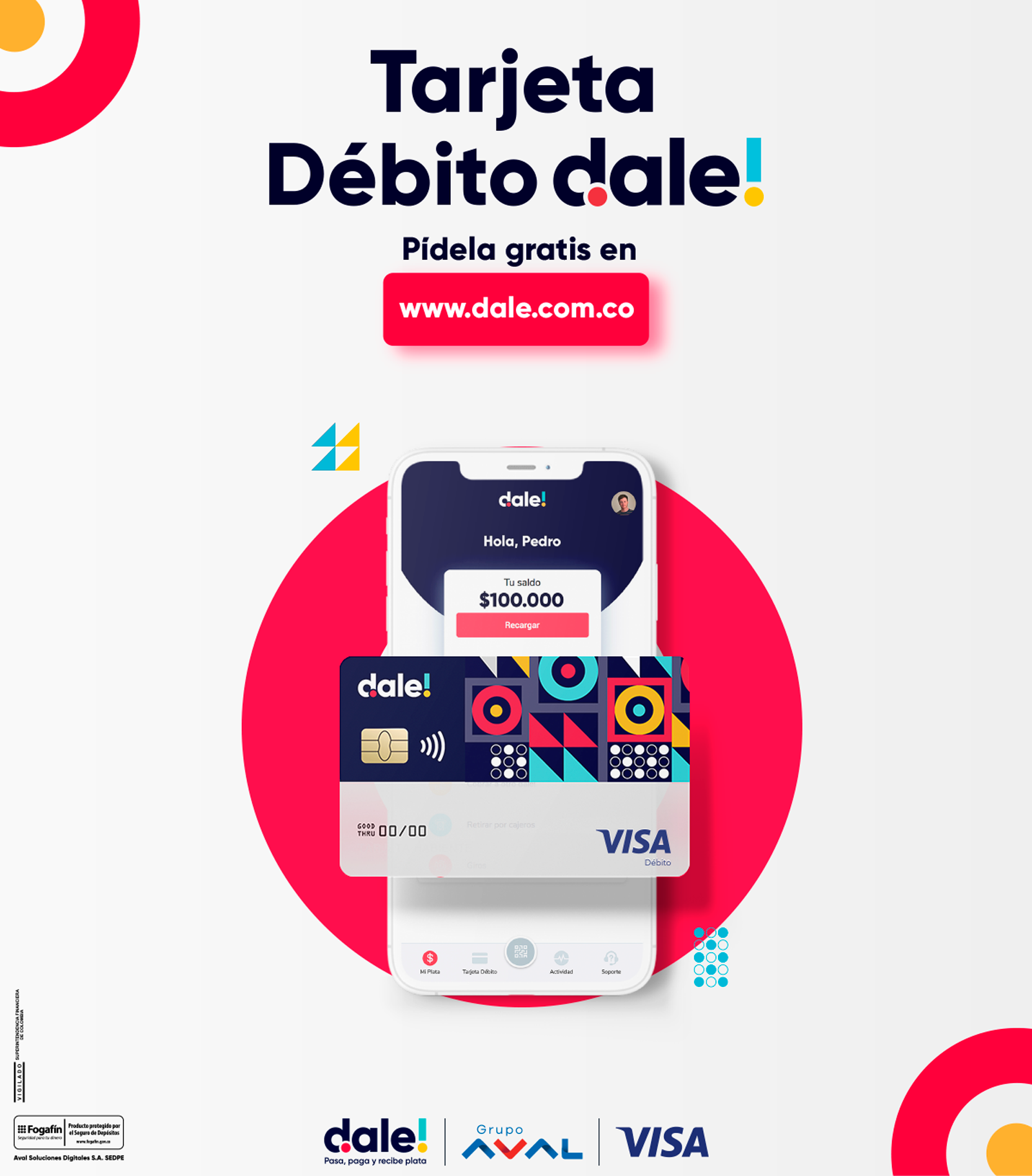 Dale!, la entidad digital de Grupo Aval, lanzó una tarjeta débito sin contacto junto con Visa